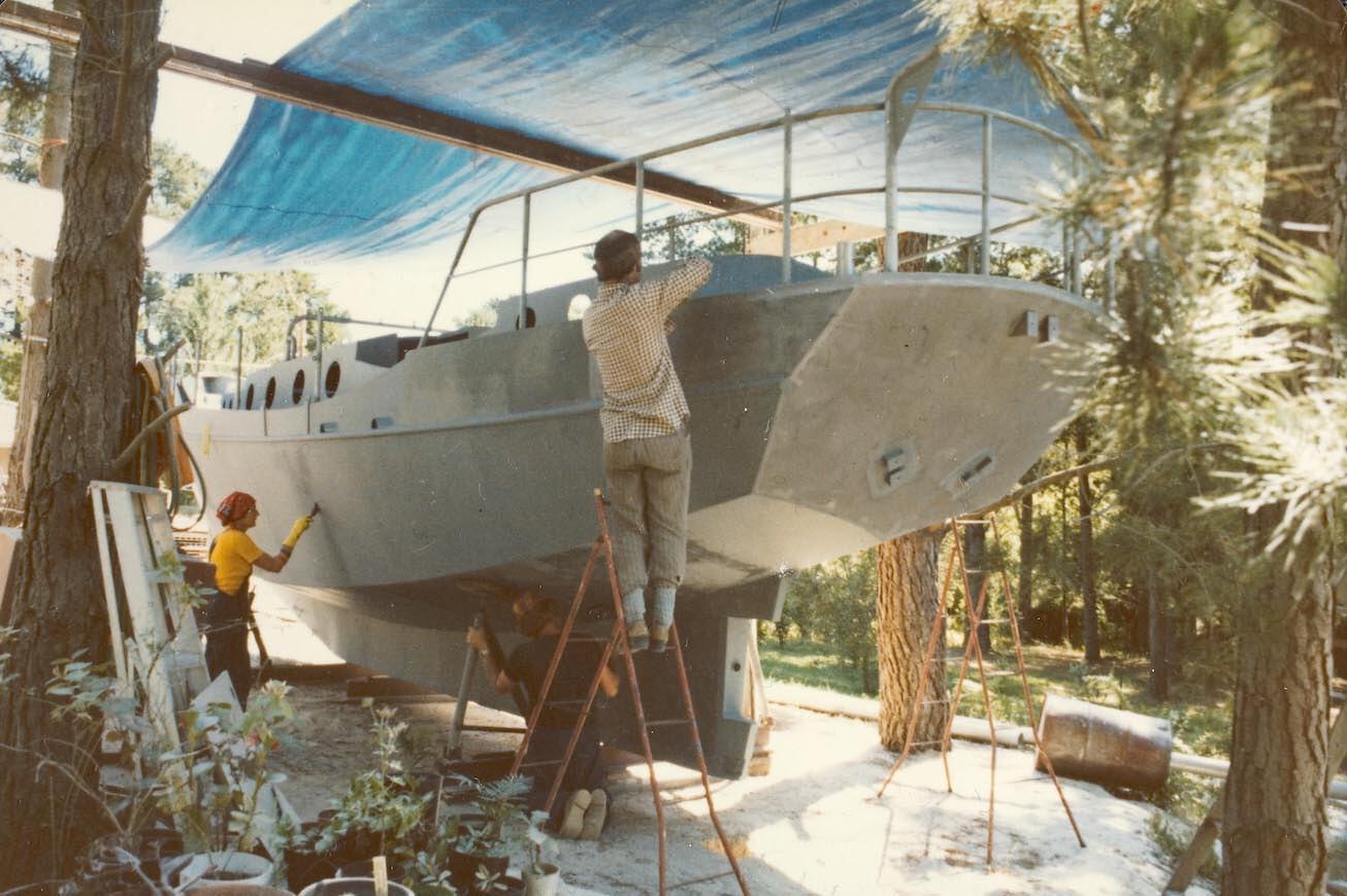 Digital Photograph - Painting 42 Foot Steel Hulled Ketch, Backyard ...