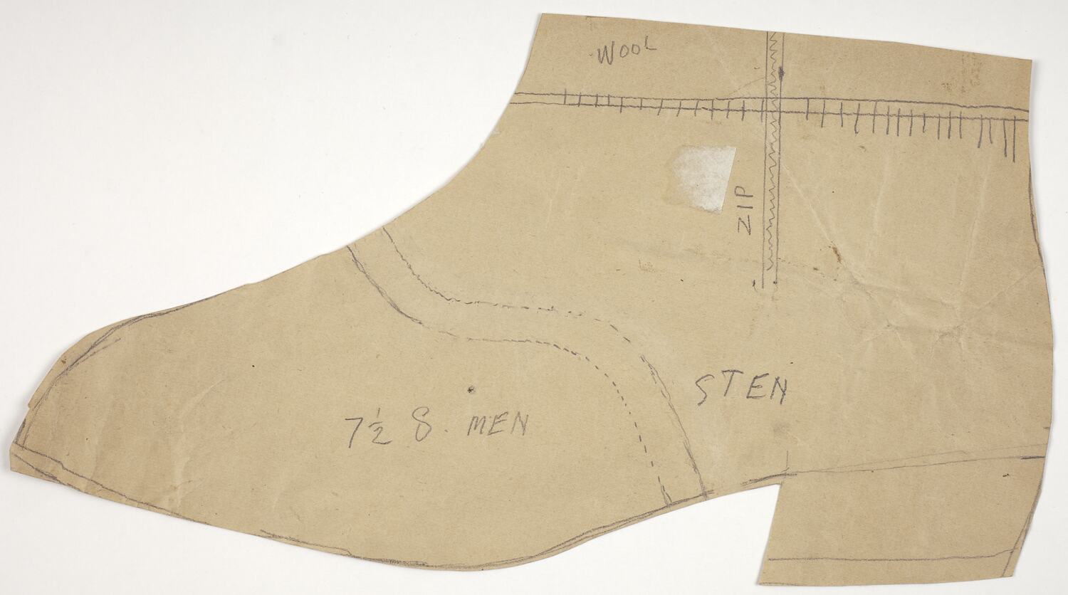 Shoe Pattern Piece - Boot, 1930s-1970s