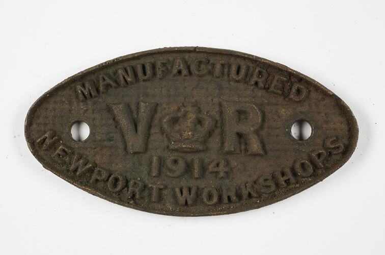 Rollingstock Builder's Plate - Victorian Railways, Newport Workshops, 1914