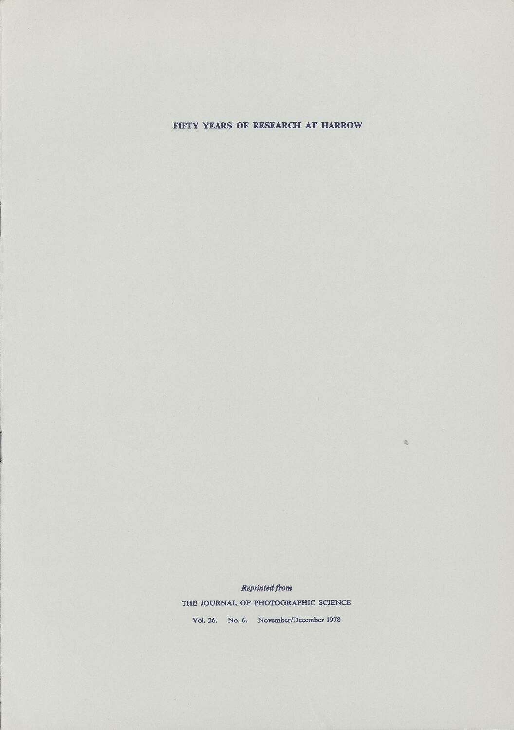 Journal Article - R.J Cox, 'Fifty Years of Research at Harrow', The ...