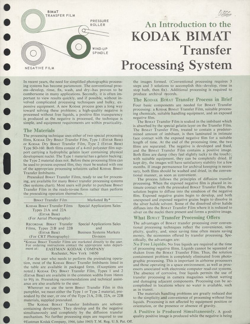 Publicity Brochure - Eastman Kodak, Bimat Transfer Processing System, Aug 1966