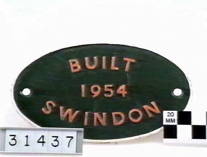 Locomotive Builders Plate - British Railways, Swindon Works, England, 1954