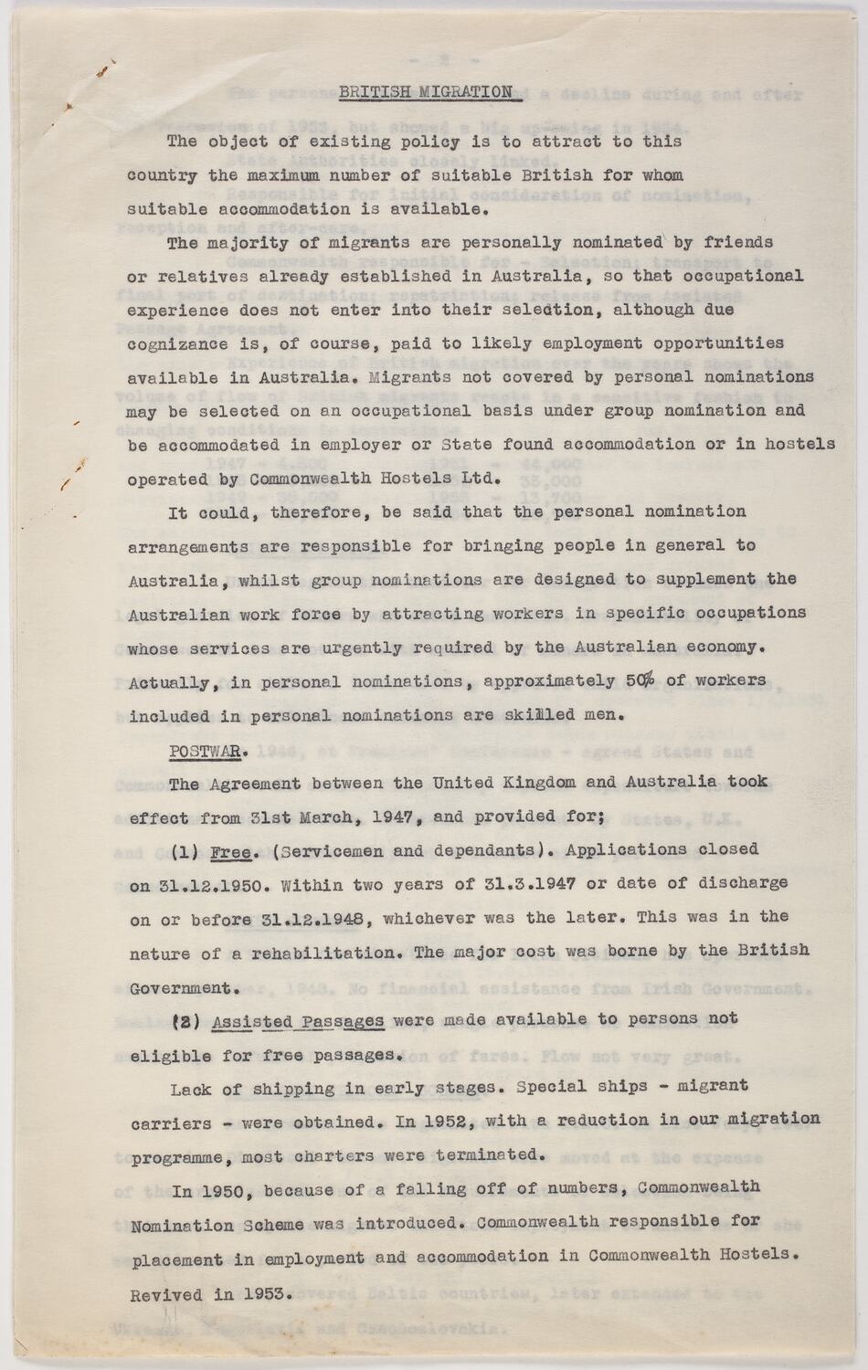 Leaflet - British Migration, Department of Immigration, 1950s