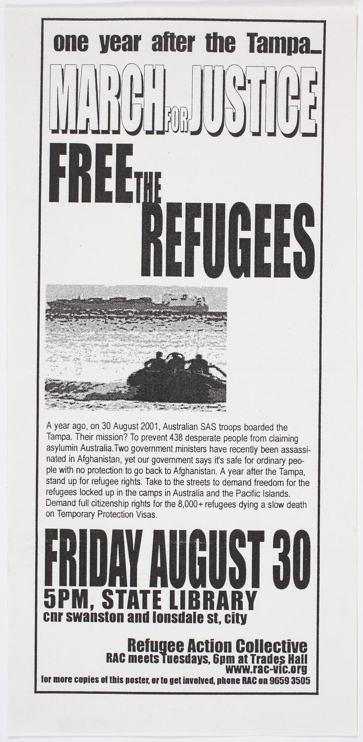 Leaflet - March for Justice, Refugee Action Collective, Aug 2002