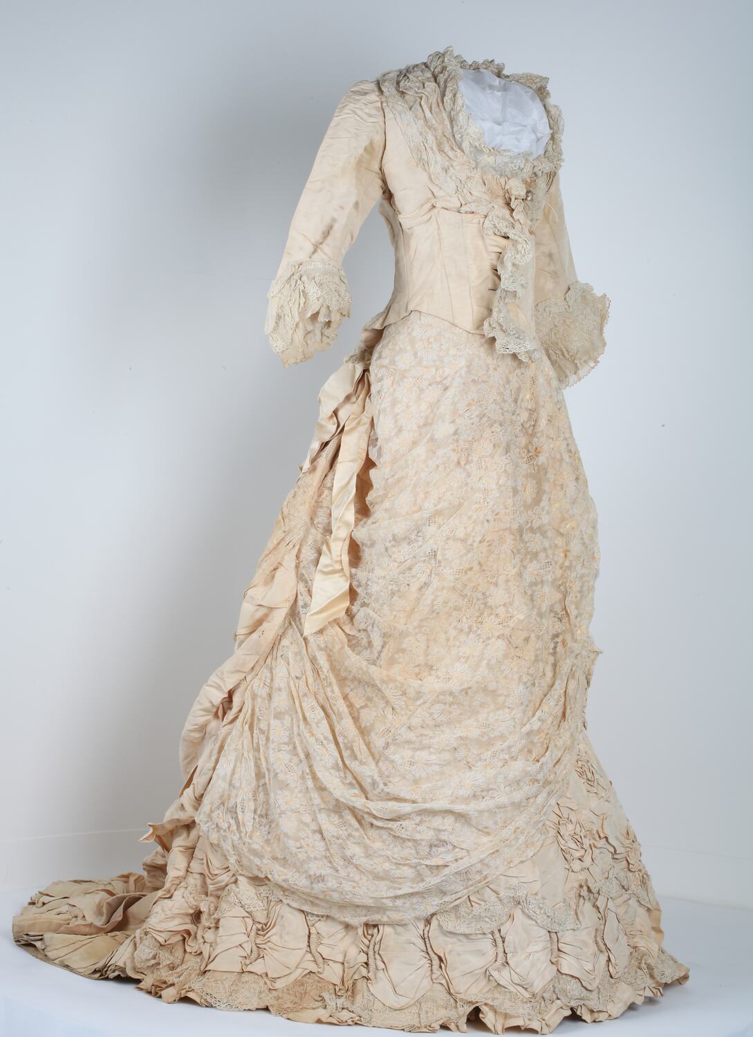 Dress & Bodice - Wedding, Ivory Ribbed Silk, 1880-1890