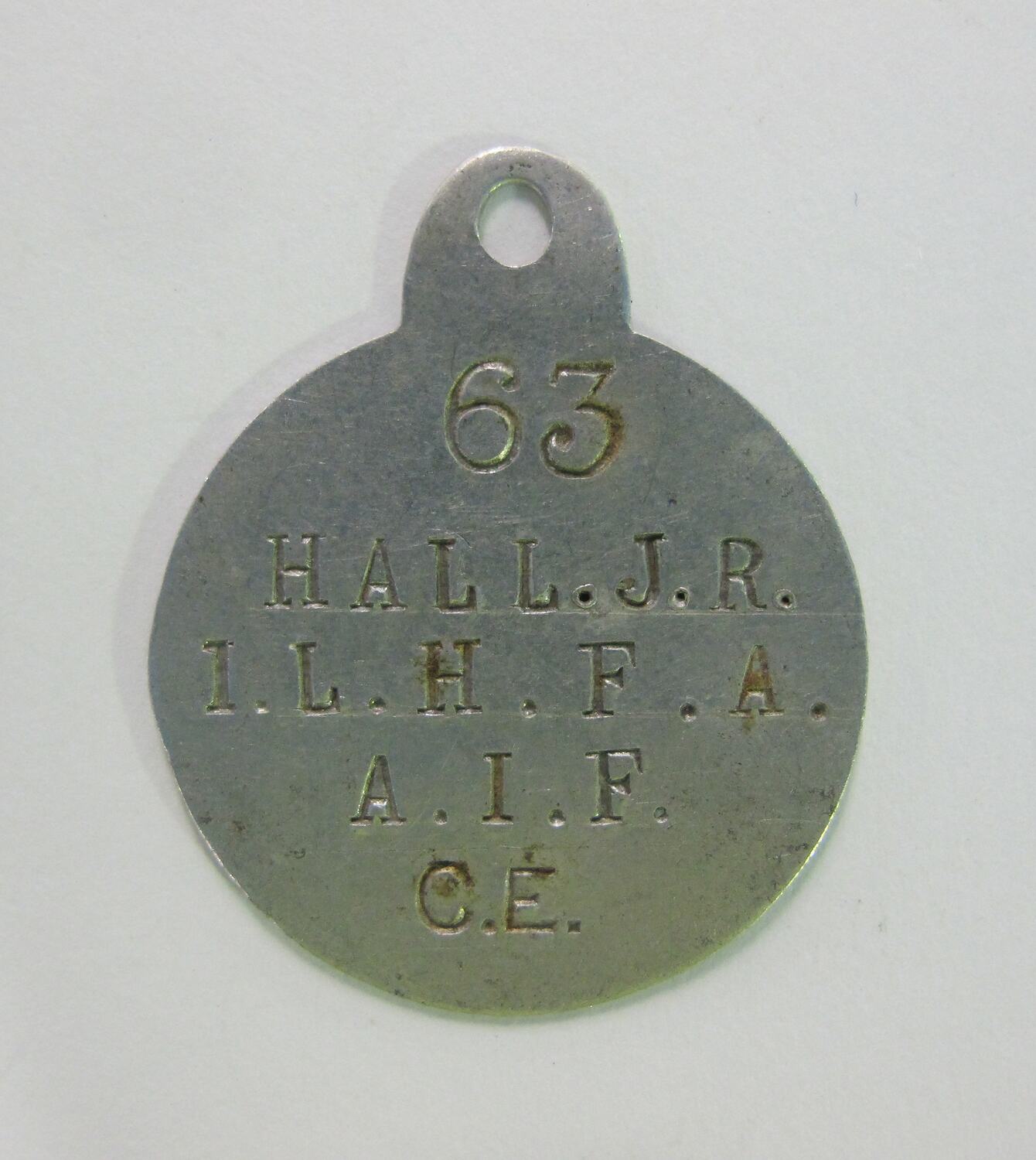 Identity Tag - Colonel J. Rex Hall, Metal, World War I, circa 1914