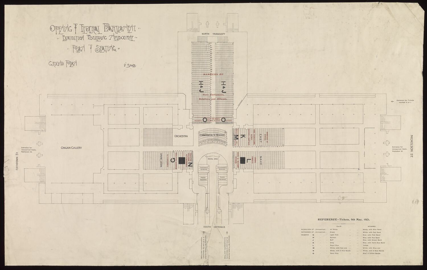 Plan - Seating Arrangements, Opening of Federal Parliament, 1901