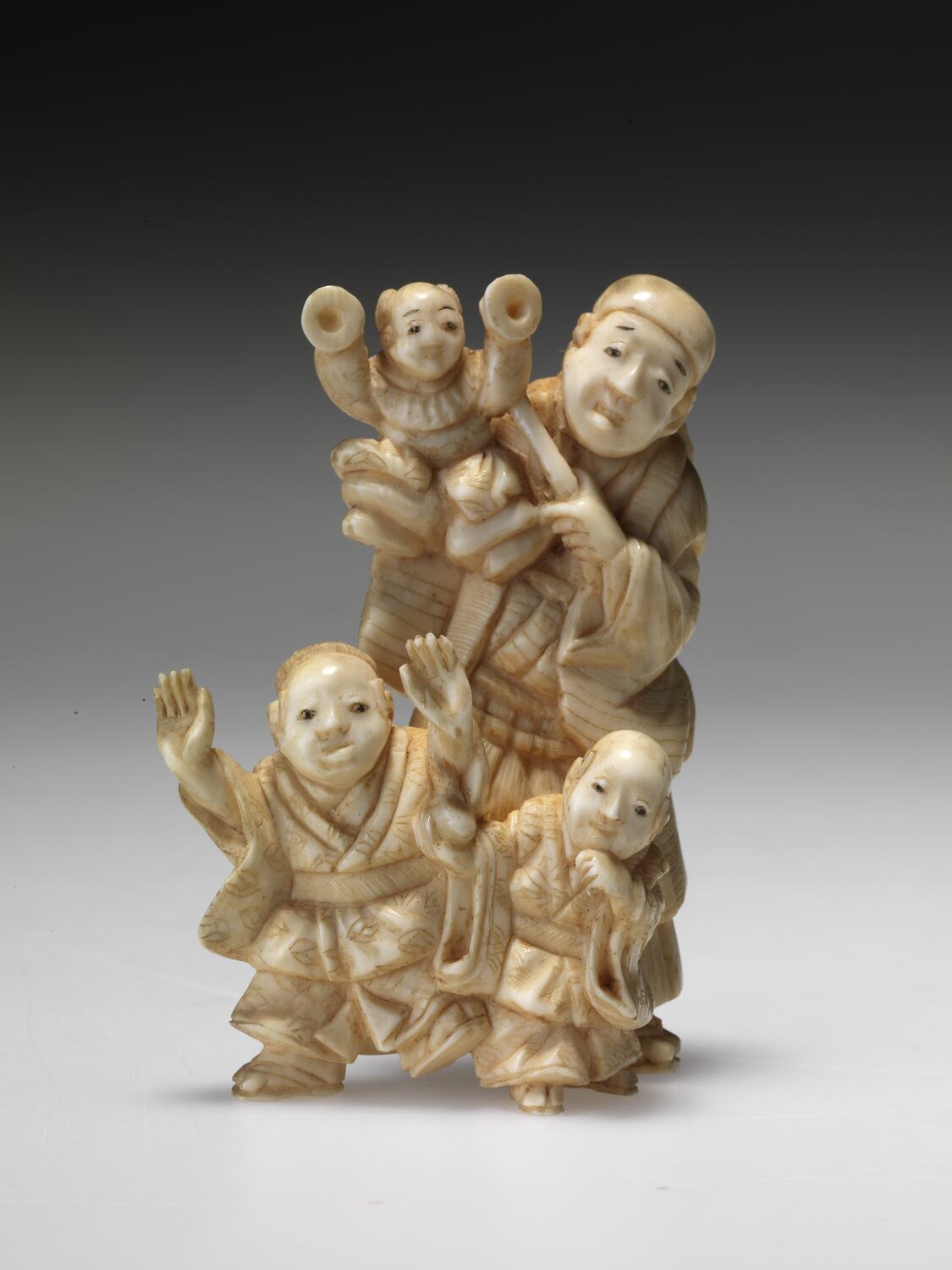 Okimono - Ivory, Puppet Player with Children, Japan, Early Meiji Period ...