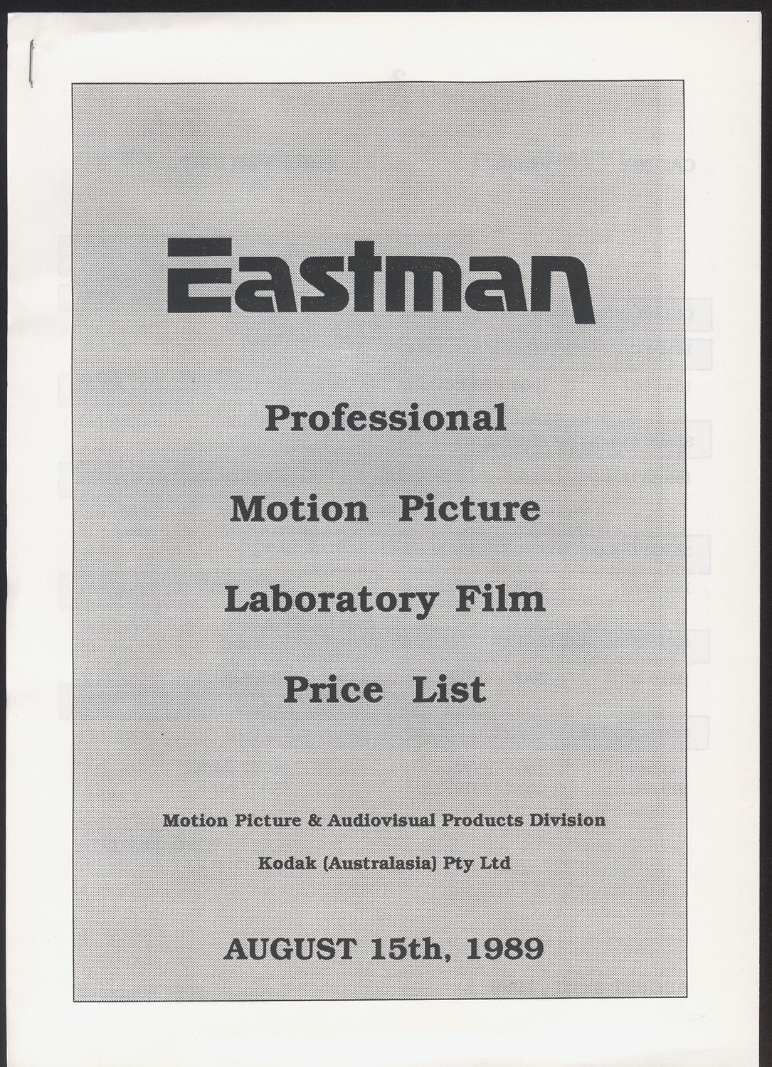 Price List - Kodak (Australasia) Pty Ltd, Eastman Professional Motion ...