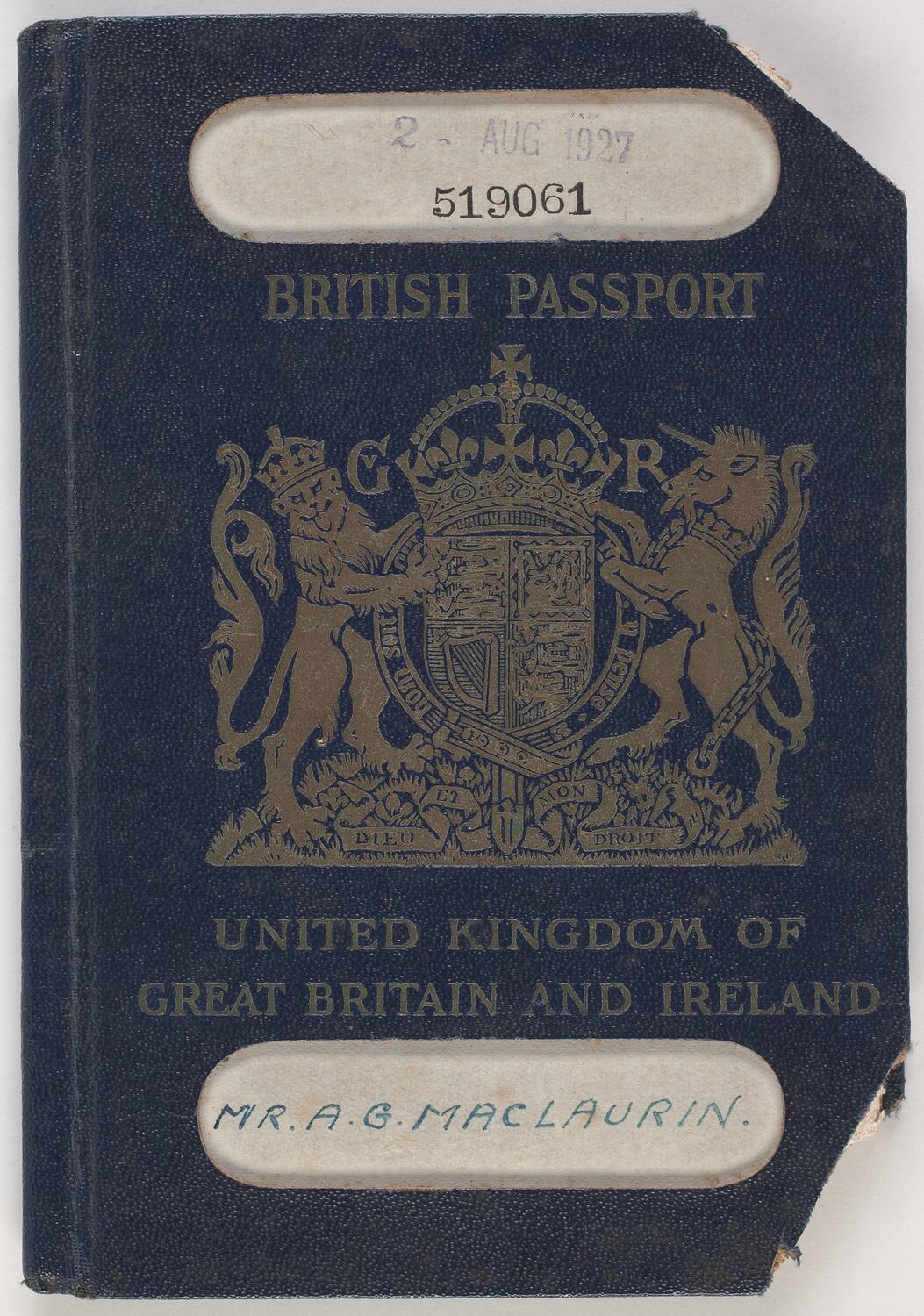 Passport - British, Archibald Maclaurin, 2 Aug 1927