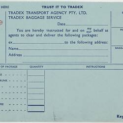 Card - Tradex Baggage Service, circa 1958
