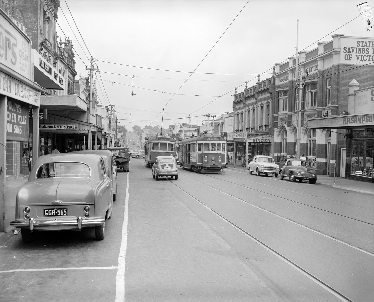 Negative - Streetscape, Burke Road, Camberwell, Victoria, 1957