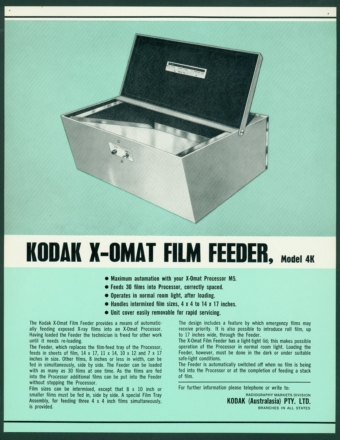 Publicity Flyer - Kodak (Australasia) Pty Ltd, 'X-Omat Film Feeder ...