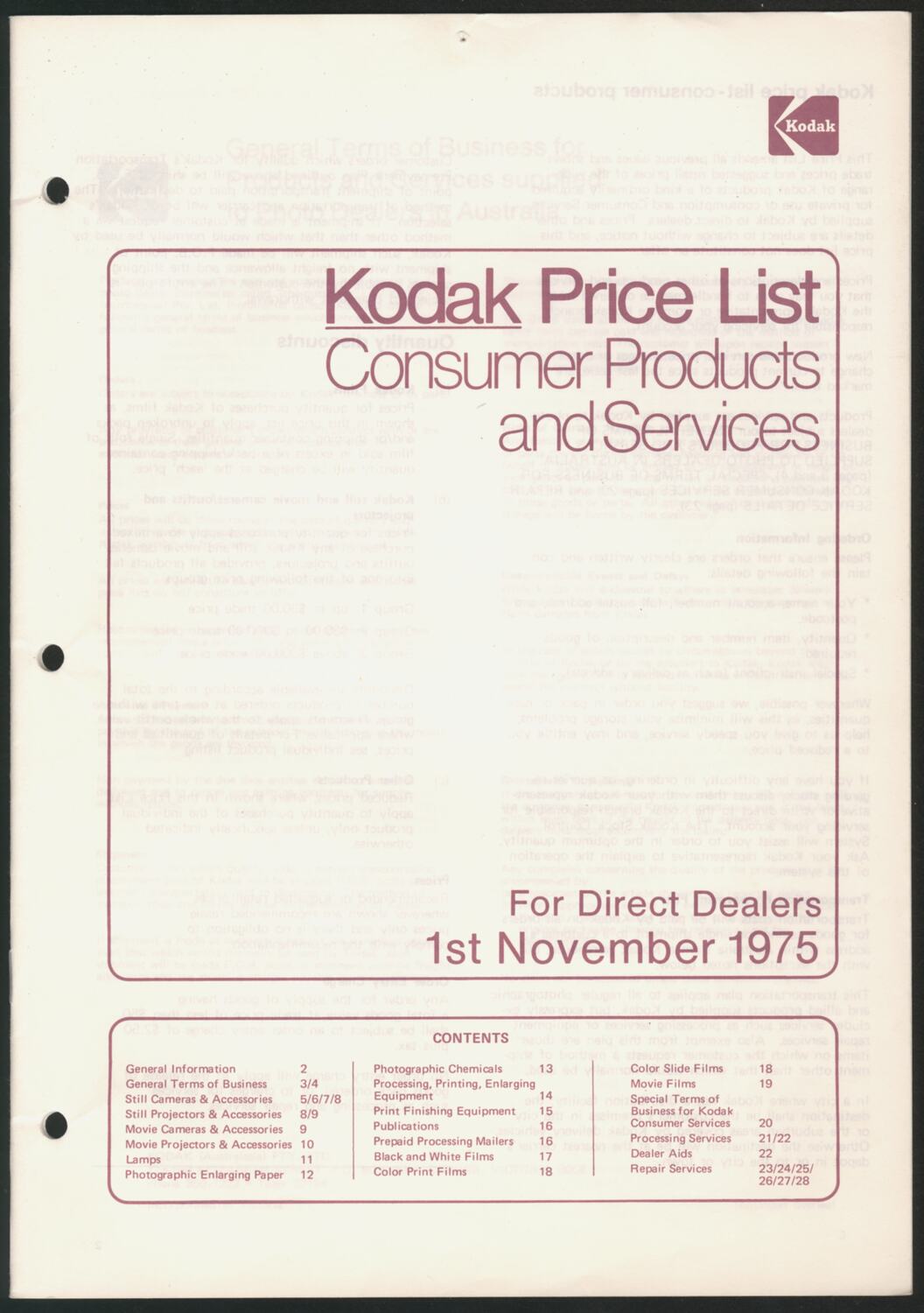 Price List - Kodak Australasia Pty Ltd, Consumer Products & Services ...