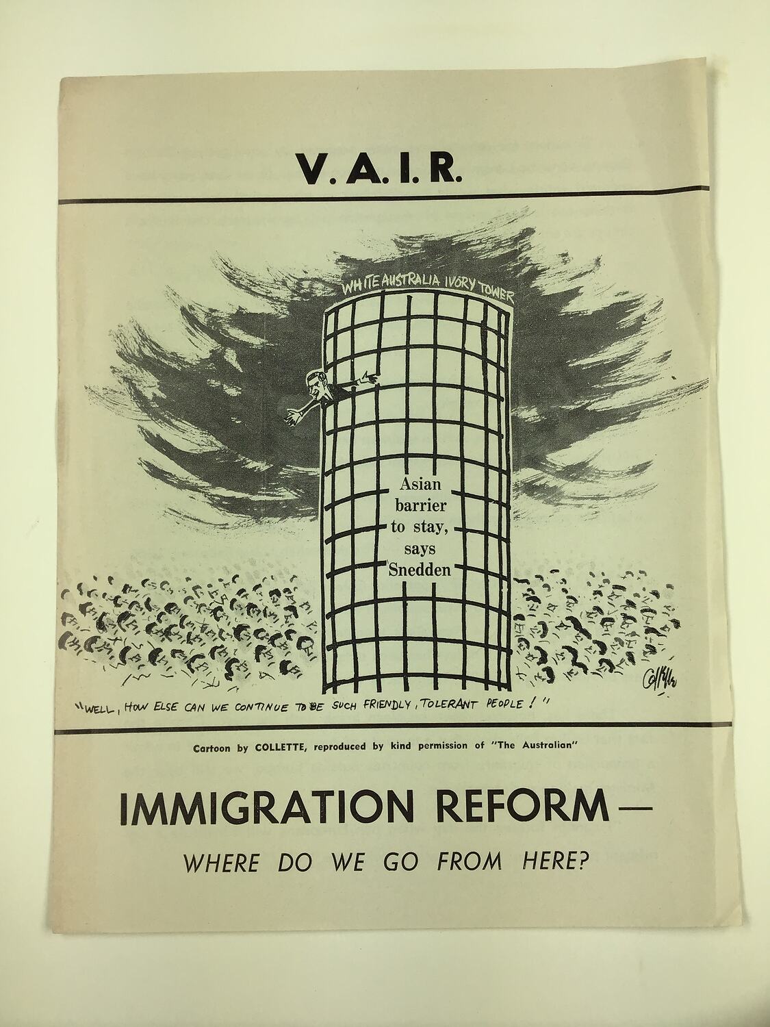 Pamphlet - 'Immigration Reform - Where Do We Go From Here?', Victorian ...