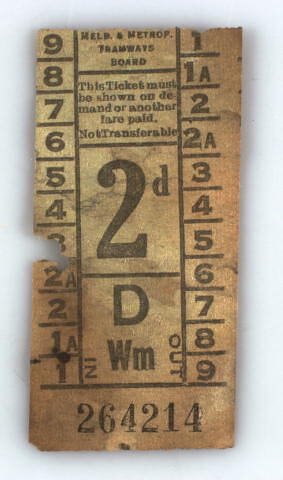 Ticket - Tram, Melbourne & Metropolitan Tramways Board (MMTB), circa ...