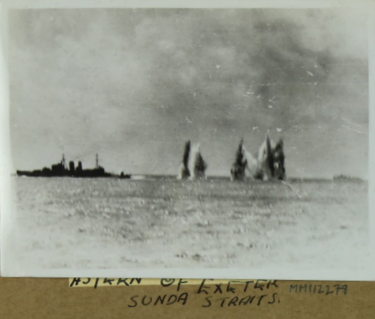 Photograph - HMS Exeter Under Fire, Sunda Strait, World War II, 1941-1942