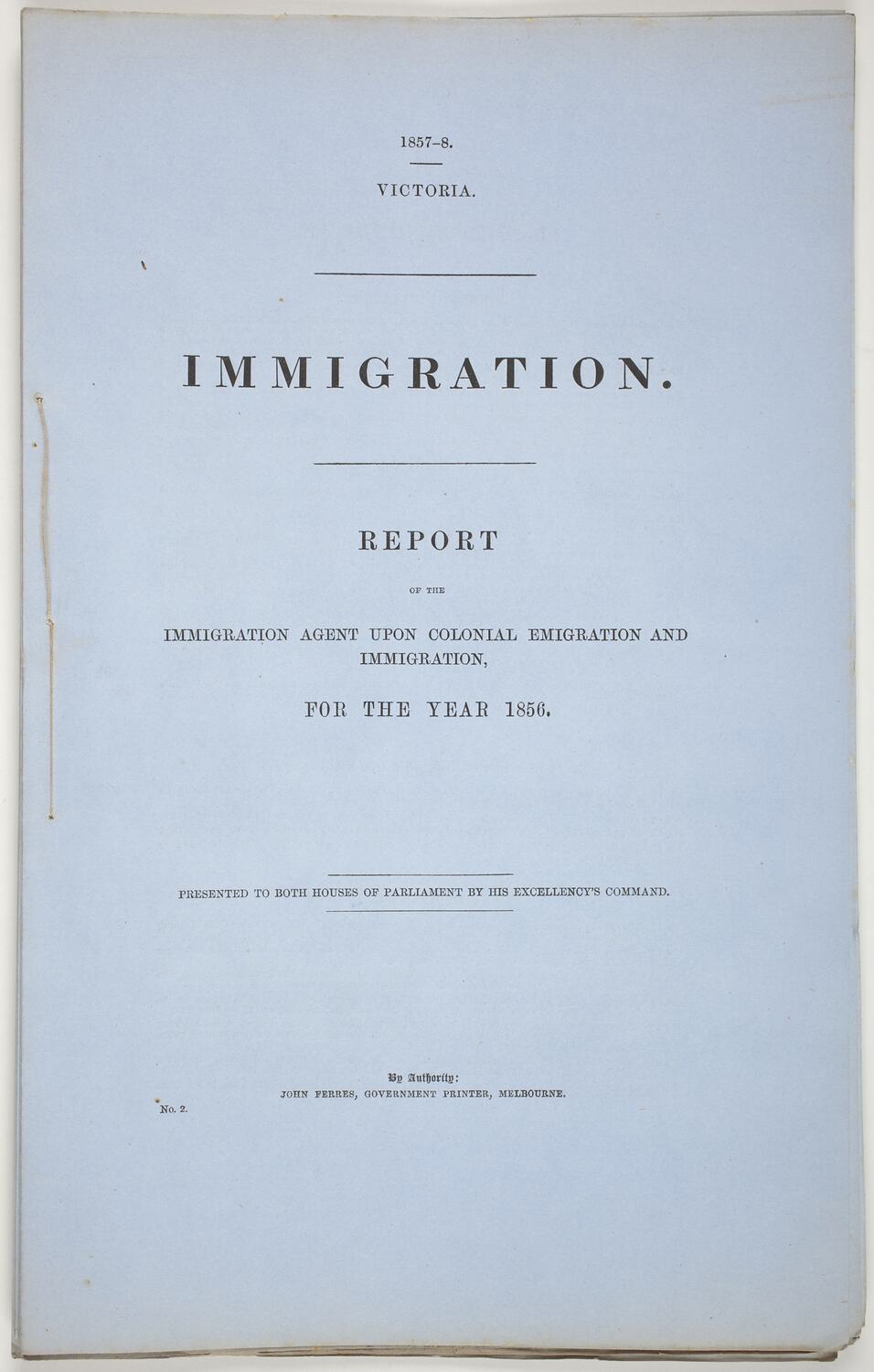 Parliamentary Paper - Immigration, Parliament of Victoria, Colony of ...