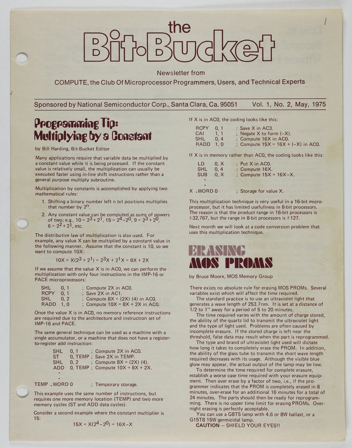 Newsletter - 'The Bit Bucket', Vol 1 No 2, May 1975