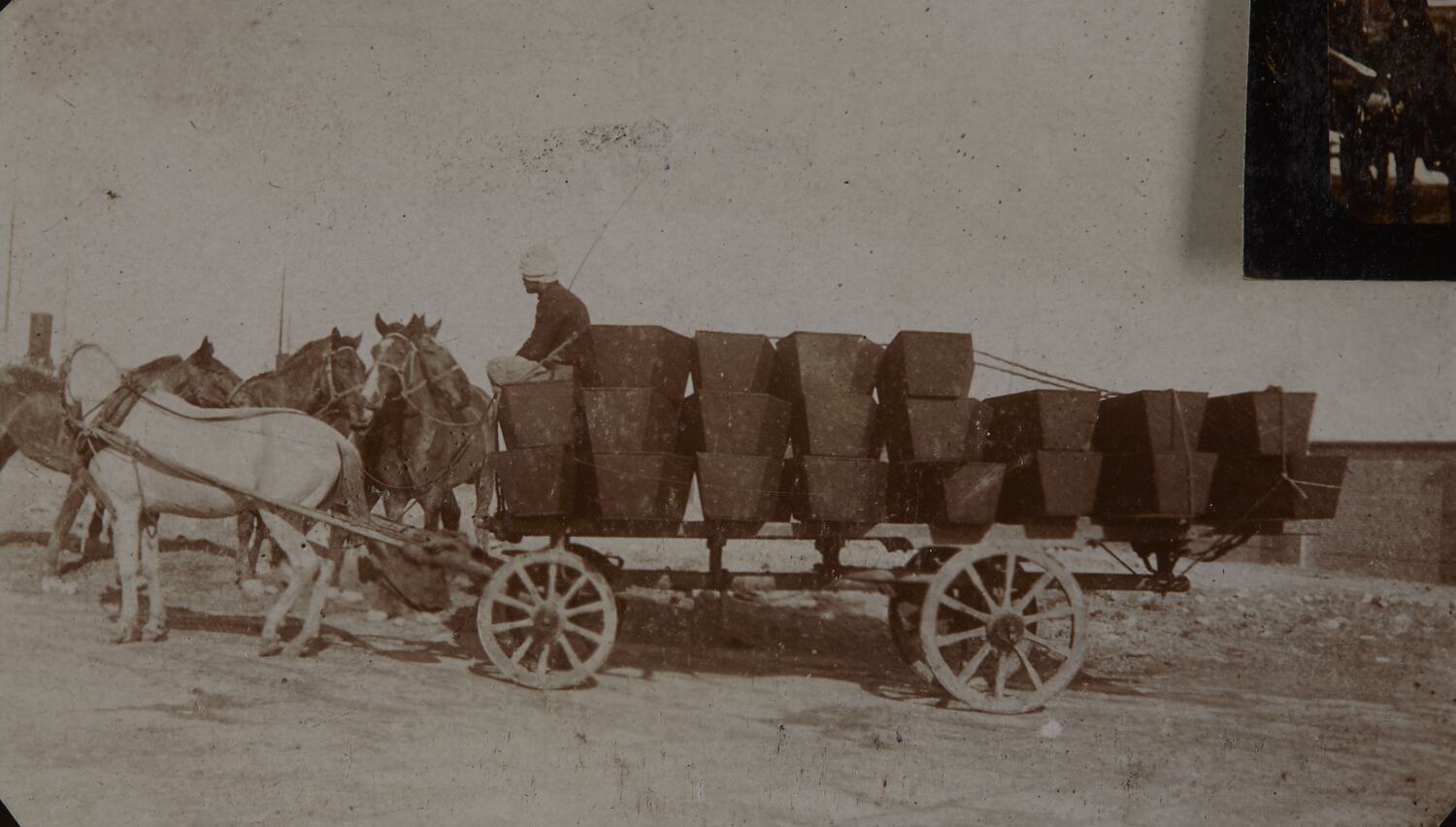 Photograph - Coffins on Waggon for Recovered Bodies from Torpedoed Ship ...