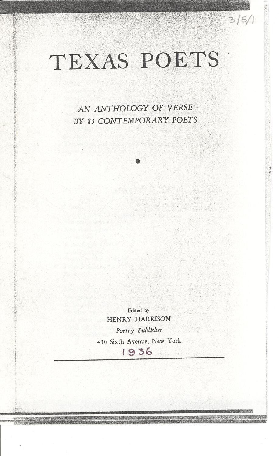 Creative Writing - 'Texas Poets: An Anthology of Verse by 83 ...