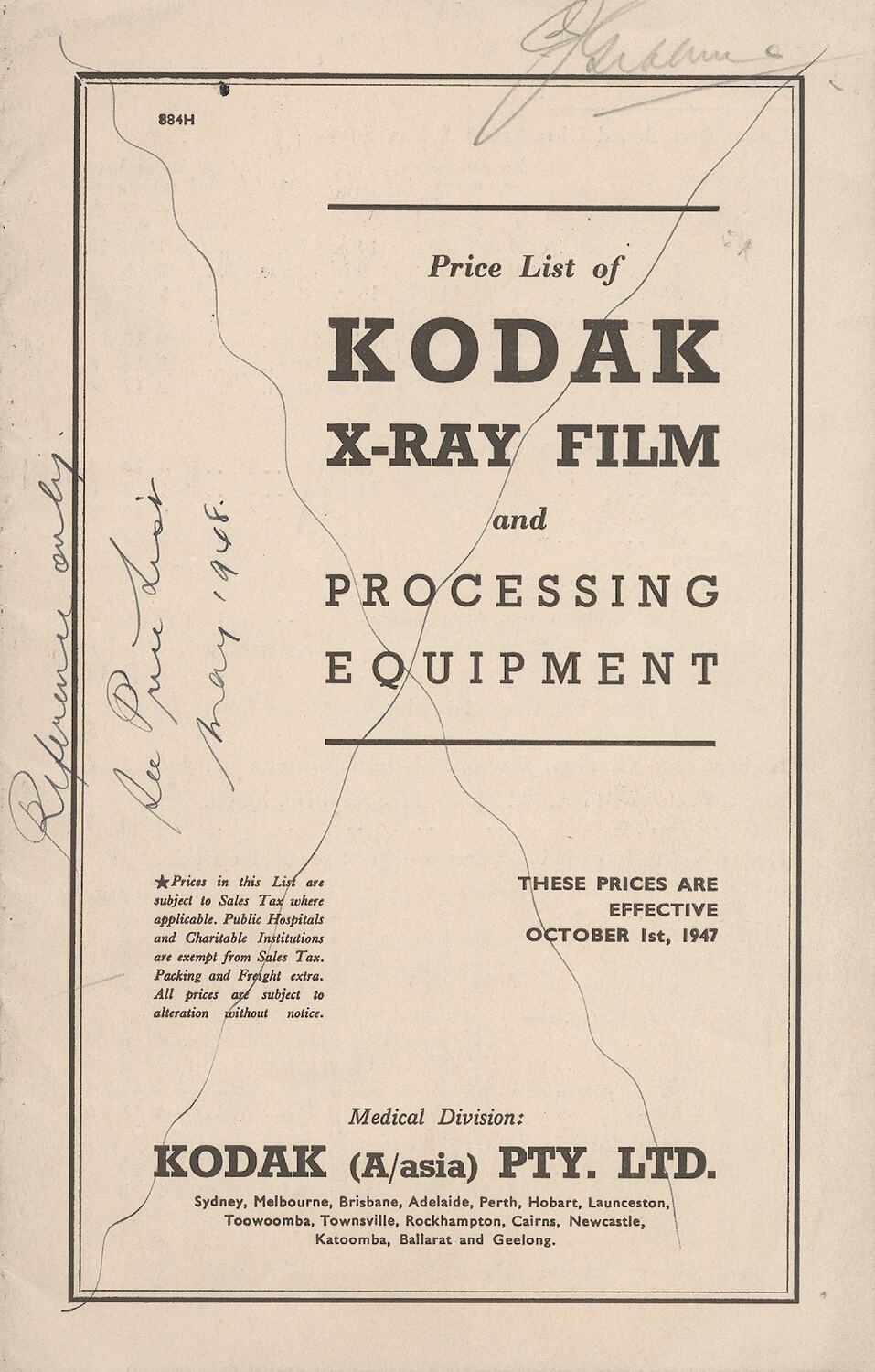 Price List - Kodak (Australasia) Pty Ltd, 'Kodak X-Ray Film ...