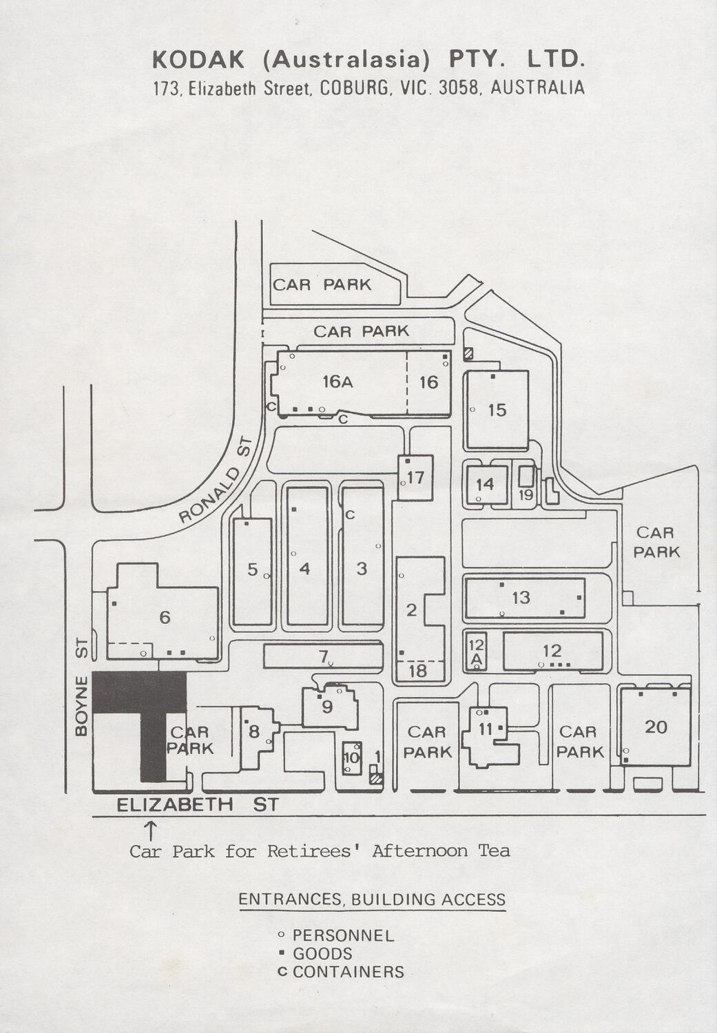 Map - Kodak Australasia Pty Ltd, Car Park for Retirees Afternoon Tea ...