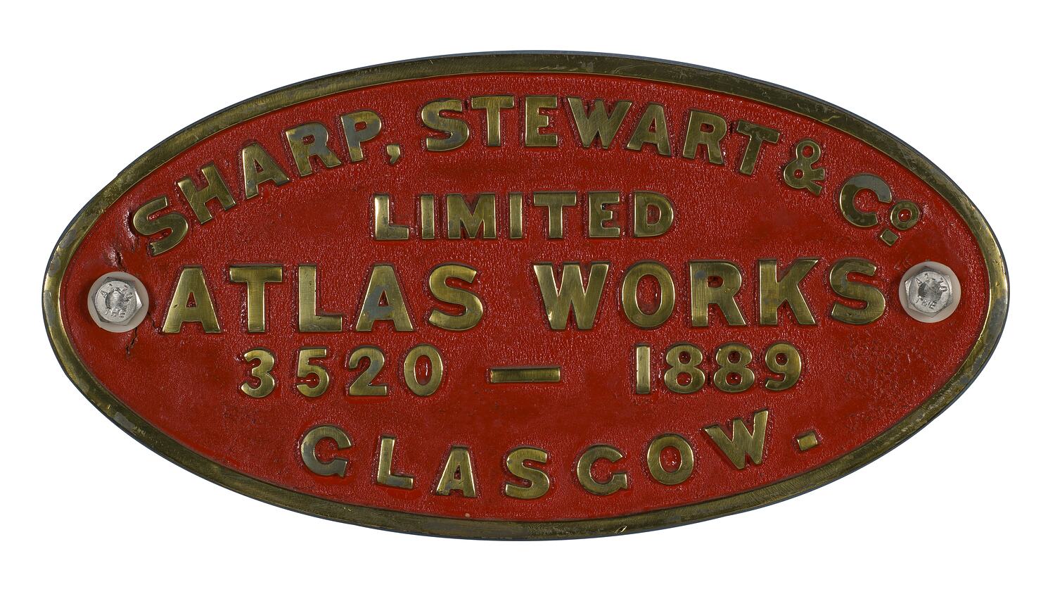 Locomotive Builders Plate - Sharp, Stewart & Co. Ltd, Glasgow, Scotland ...