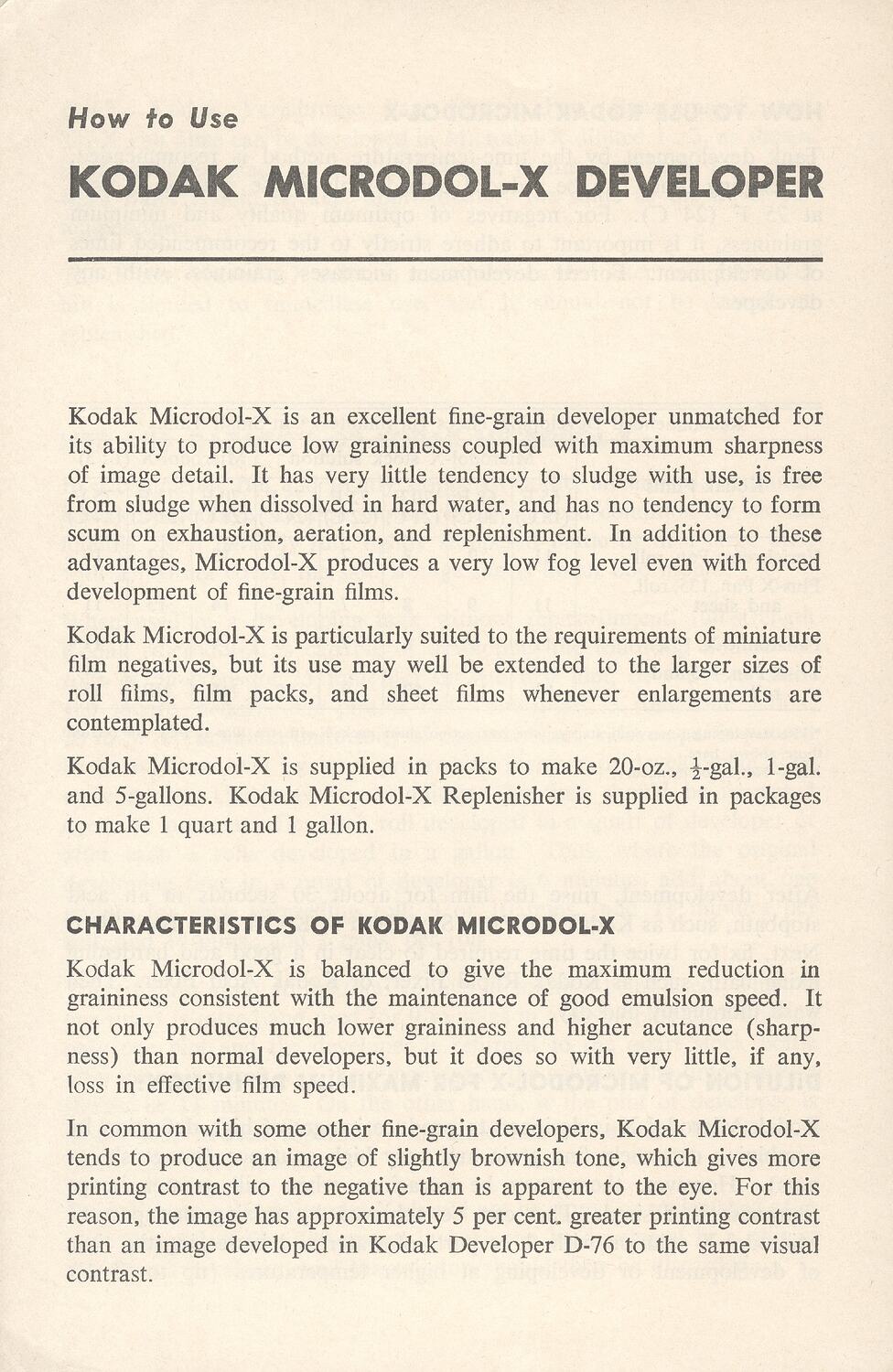 User Guide - Kodak Australasia Pty Ltd, Microdol-X Photographic ...