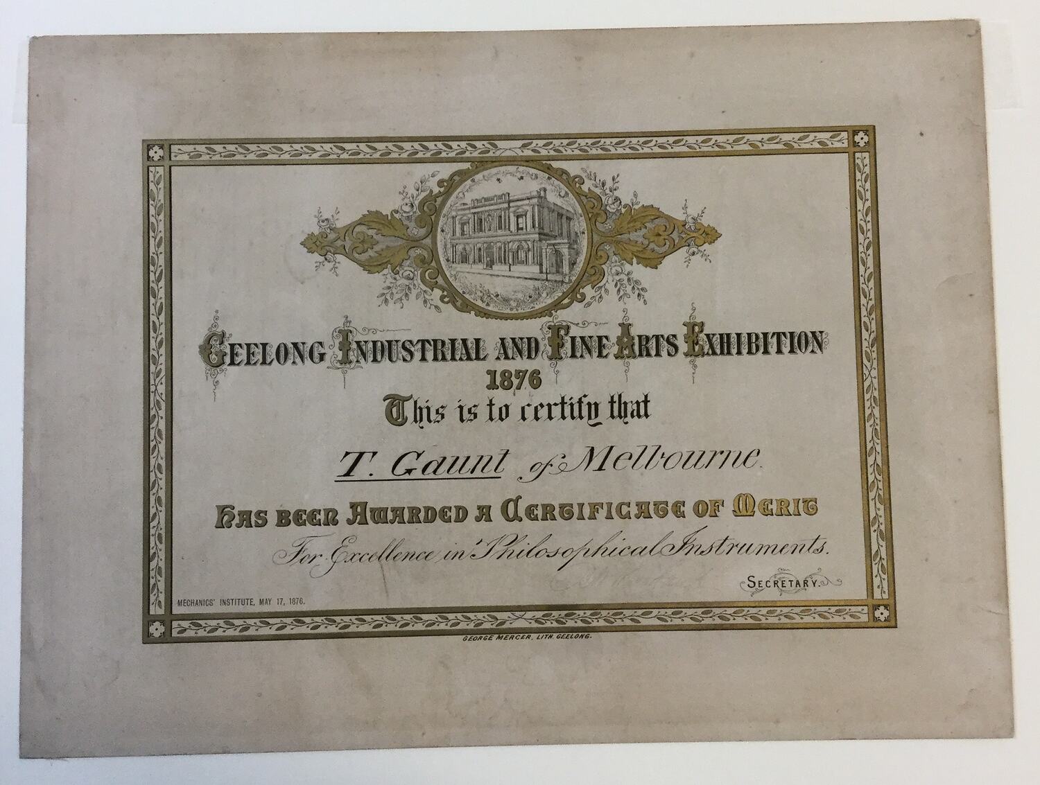 Certificate - Geelong Industrial and Fine Arts Exhibition, Certificate ...