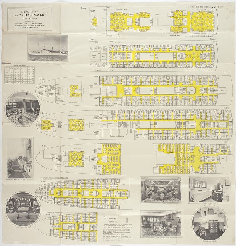 Accommodation Plan - P&O Line, SS Strathnaver, 1954