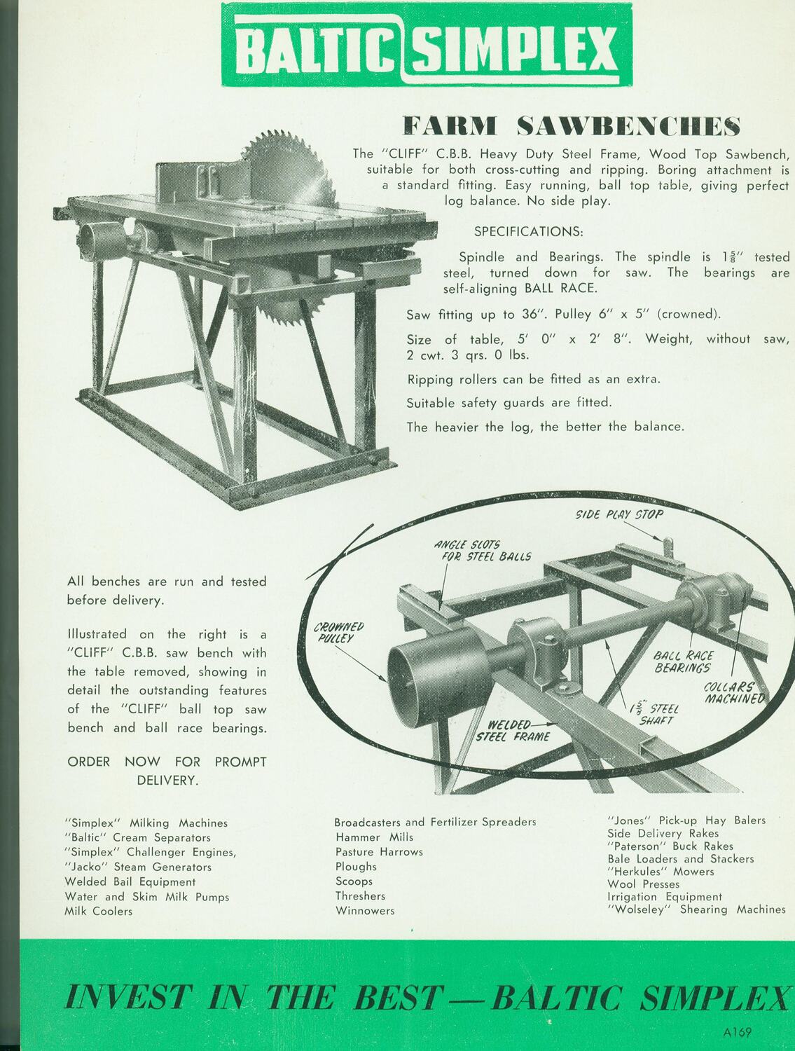 Descriptive Leaflet - Baltic Simplex, Farm Sawbenches, circa 1960