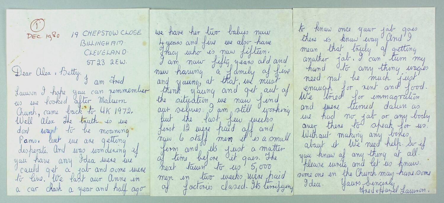 Letter - To Alex & Betty from Fred & Hazel Lawson, Dec 1980