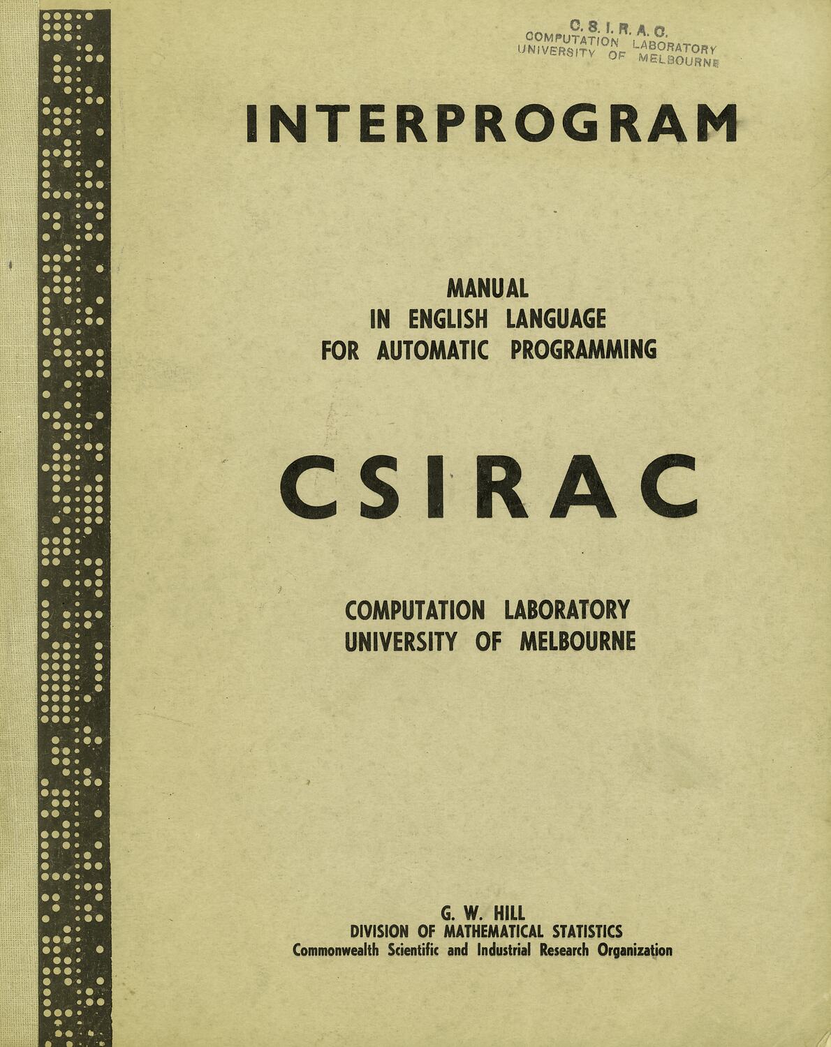Manual - CSIRAC Computer, Interprogram, University of Melbourne, 1960