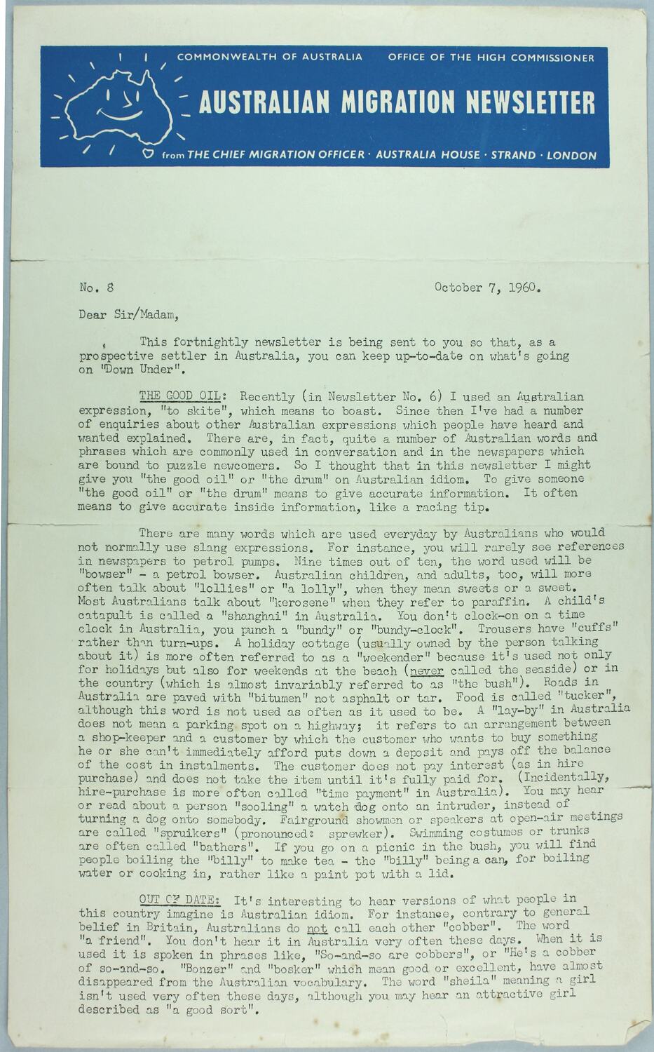 Newsletter - 'Australian Migration Newsletter', 7 Oct 1960
