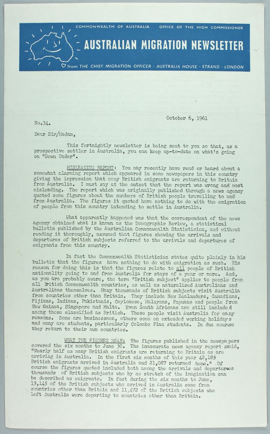 Newsletter - 'Australian Migration Newsletter', 6 Oct 1961