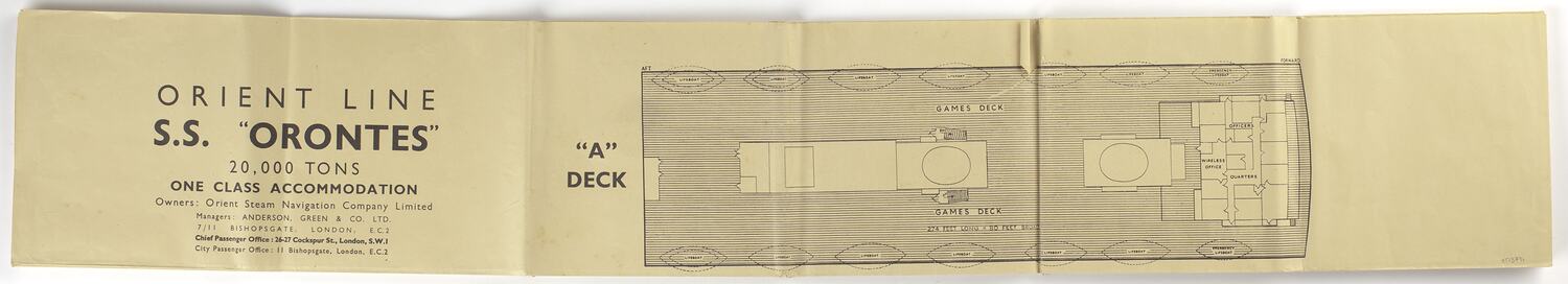 Plan - SS Orontes, Orient Line, 1954