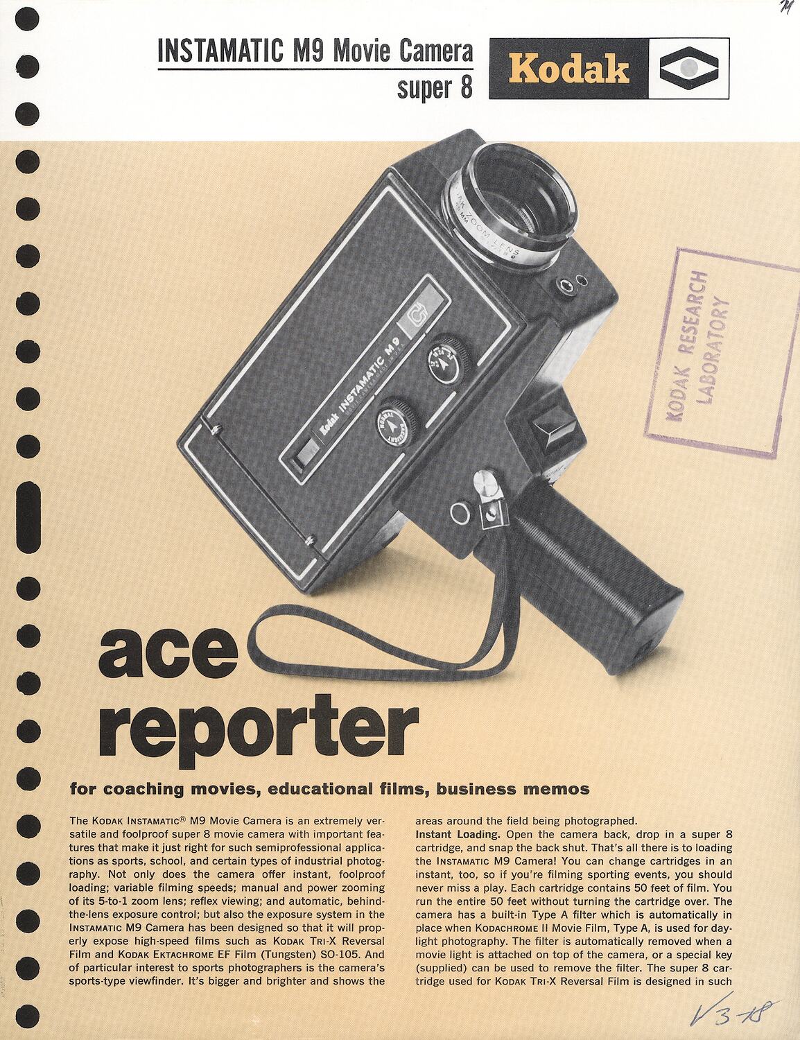 Publicity Flyer - Eastman Kodak, Instamatic M9 Movie Camera, 1970