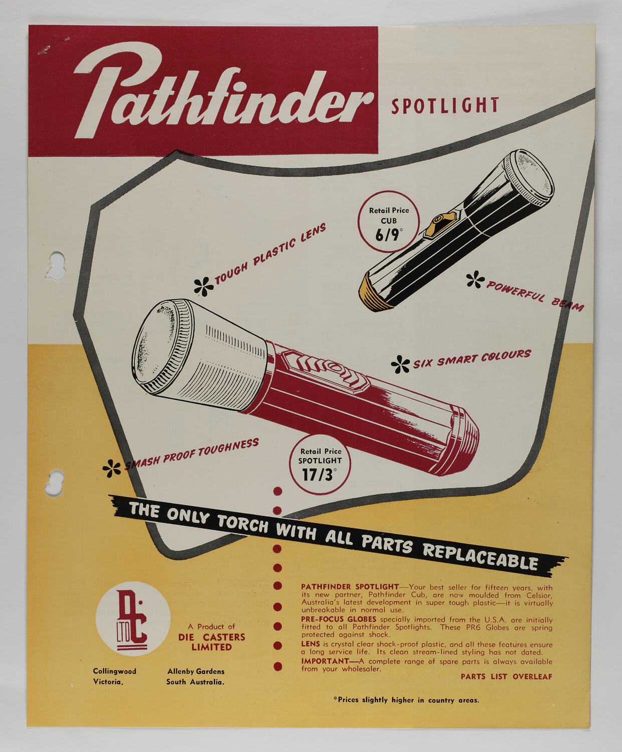 Publicity Leaflet - Die Casters Ltd, Pathfinder Battery Torches, circa 1960