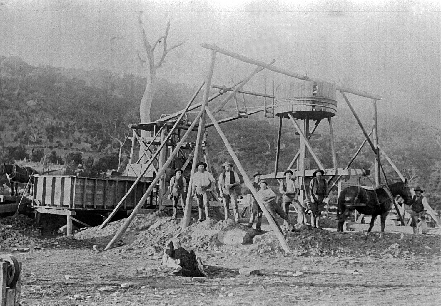 Negative - Group of Miners Beside Horse Whim & Mine Shaft, Glenpatrick ...
