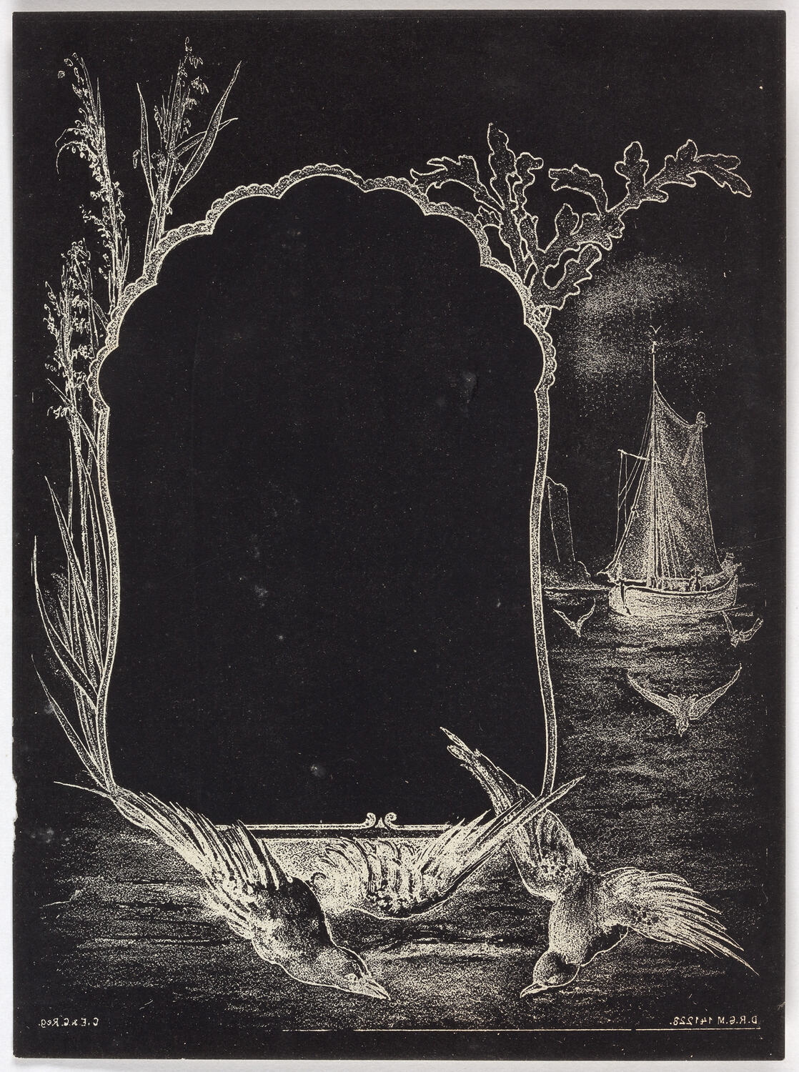 Negative Vignette - G.E.A.C., Birds & Flowers, circa 1900