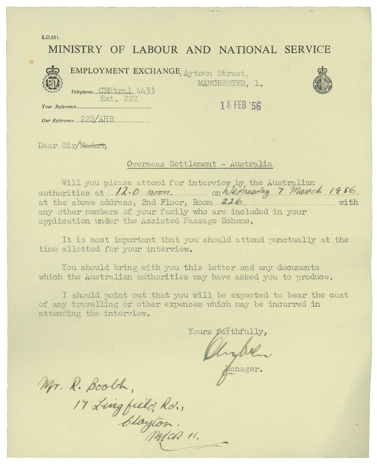 Letter - Interview Notification, Ministry of Labour & National Service ...