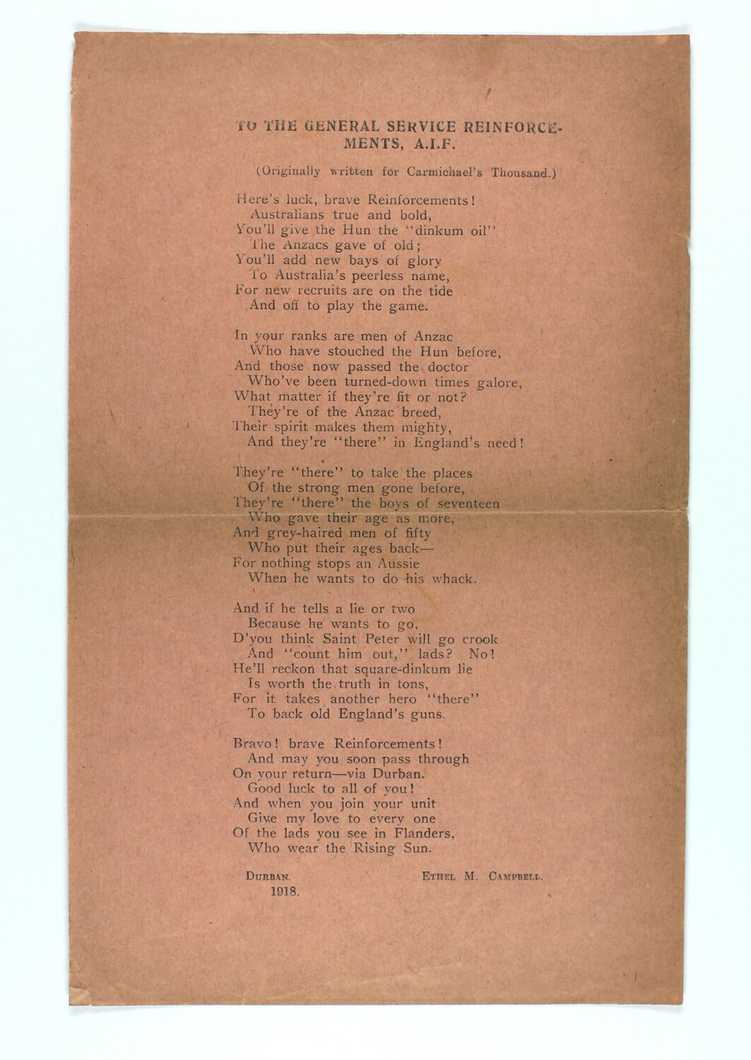 Poem - 'To the General Service Reinforcements', Ethel M. Campbell ...