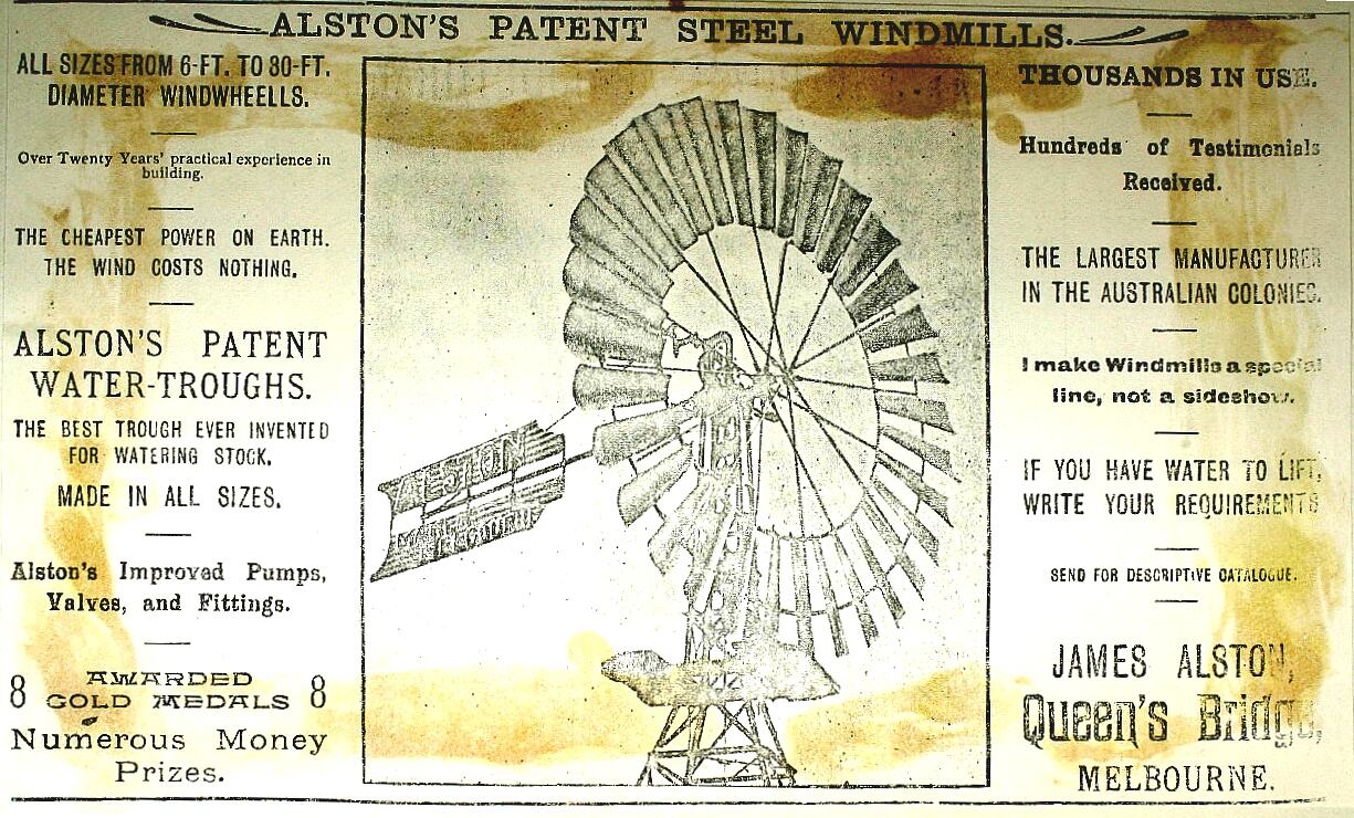 Advertisement - James Alston, 'Alton's Patent Steel Windmills', 1898