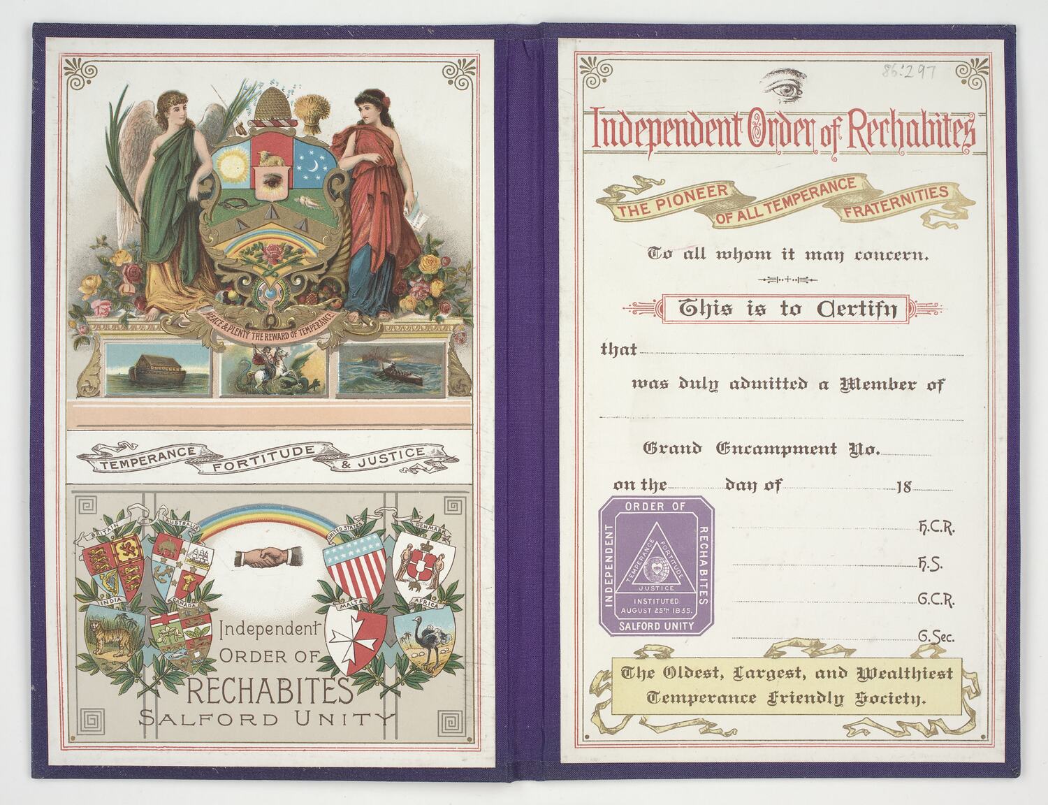 Certificate - IOR, 'Encampment Certificate of Membership', circa 1880-1899