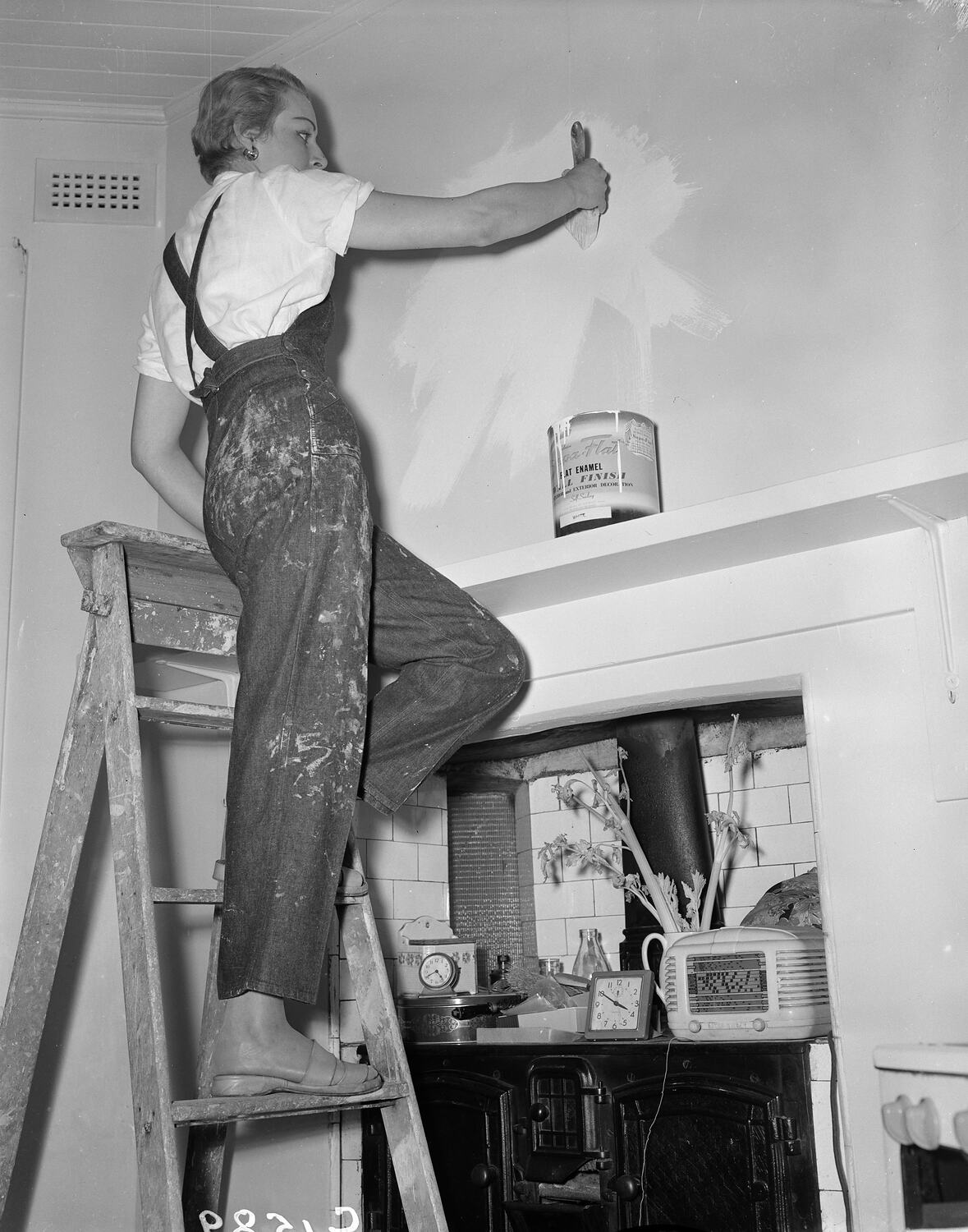 Negative - British Paints, Woman Painting a Wall, Victoria, Aug 1954