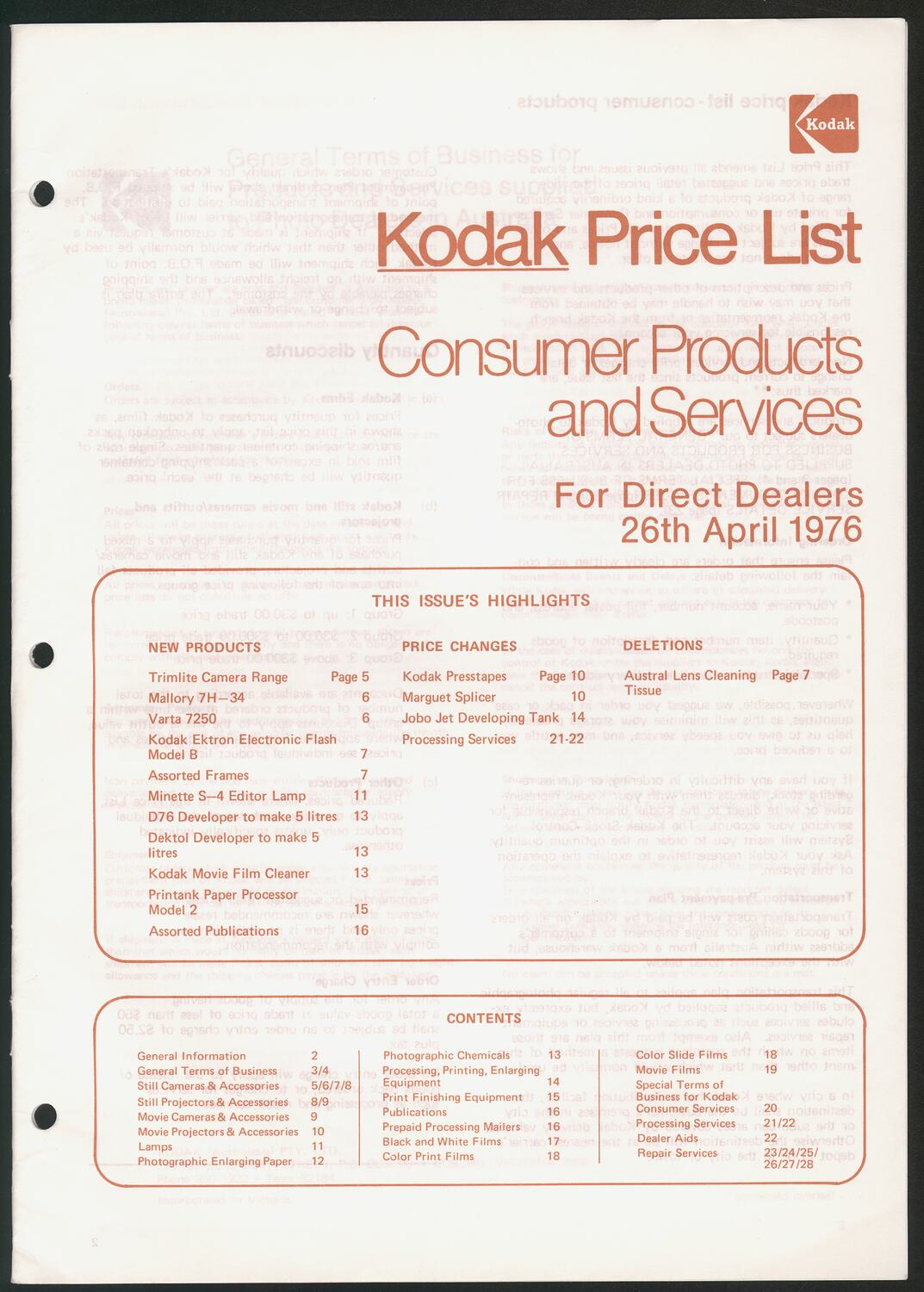 Price List - Kodak Australasia Pty Ltd, Consumer Products & Services ...