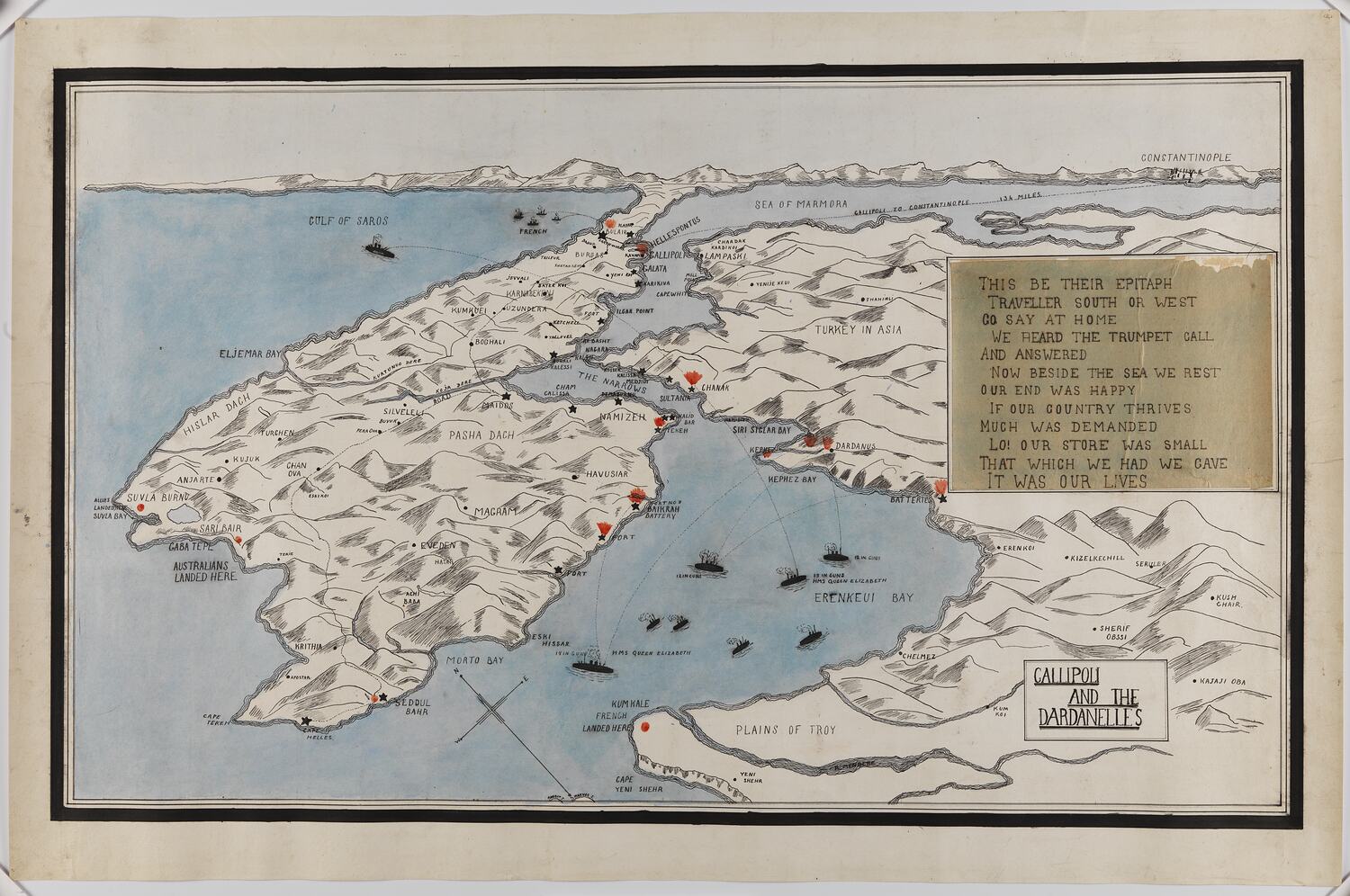 Map - Gallipoli & the Dardanelles, Hand-drawn by Amy Palmer, 1921