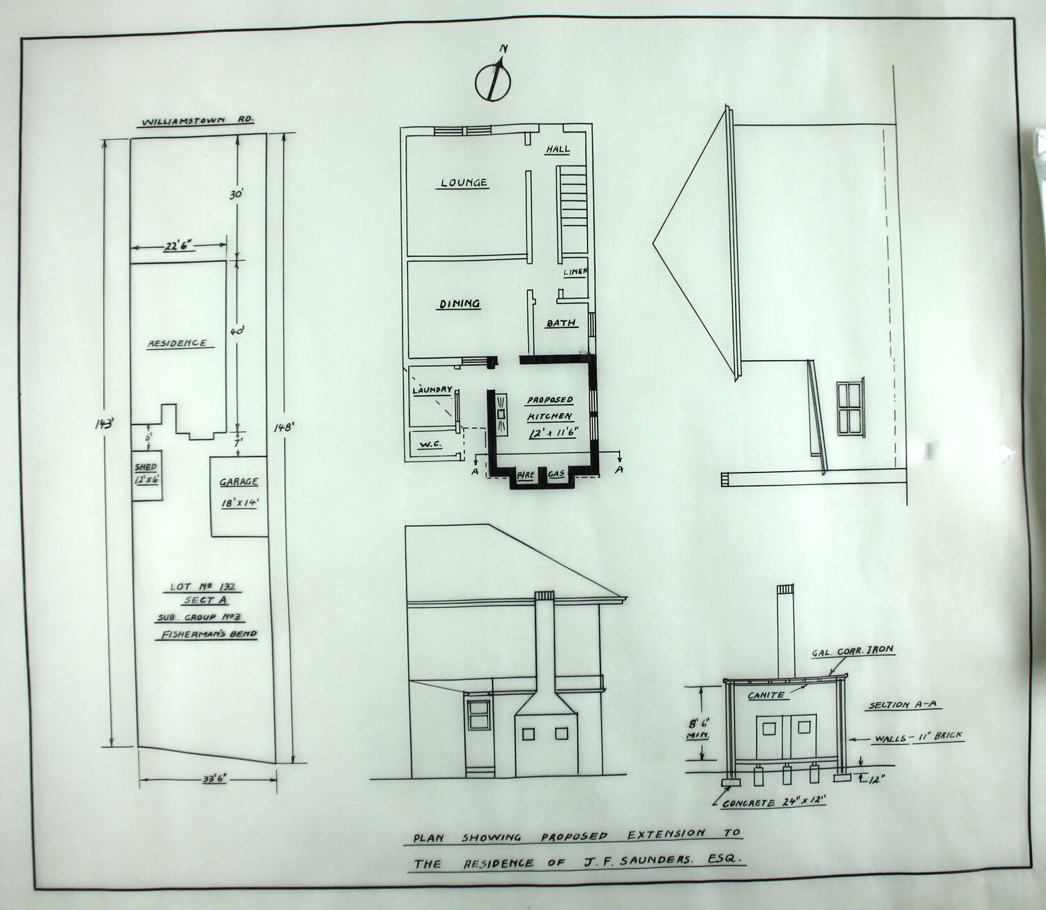 Building Plan - Kitchen, Tracing Paper, 1951