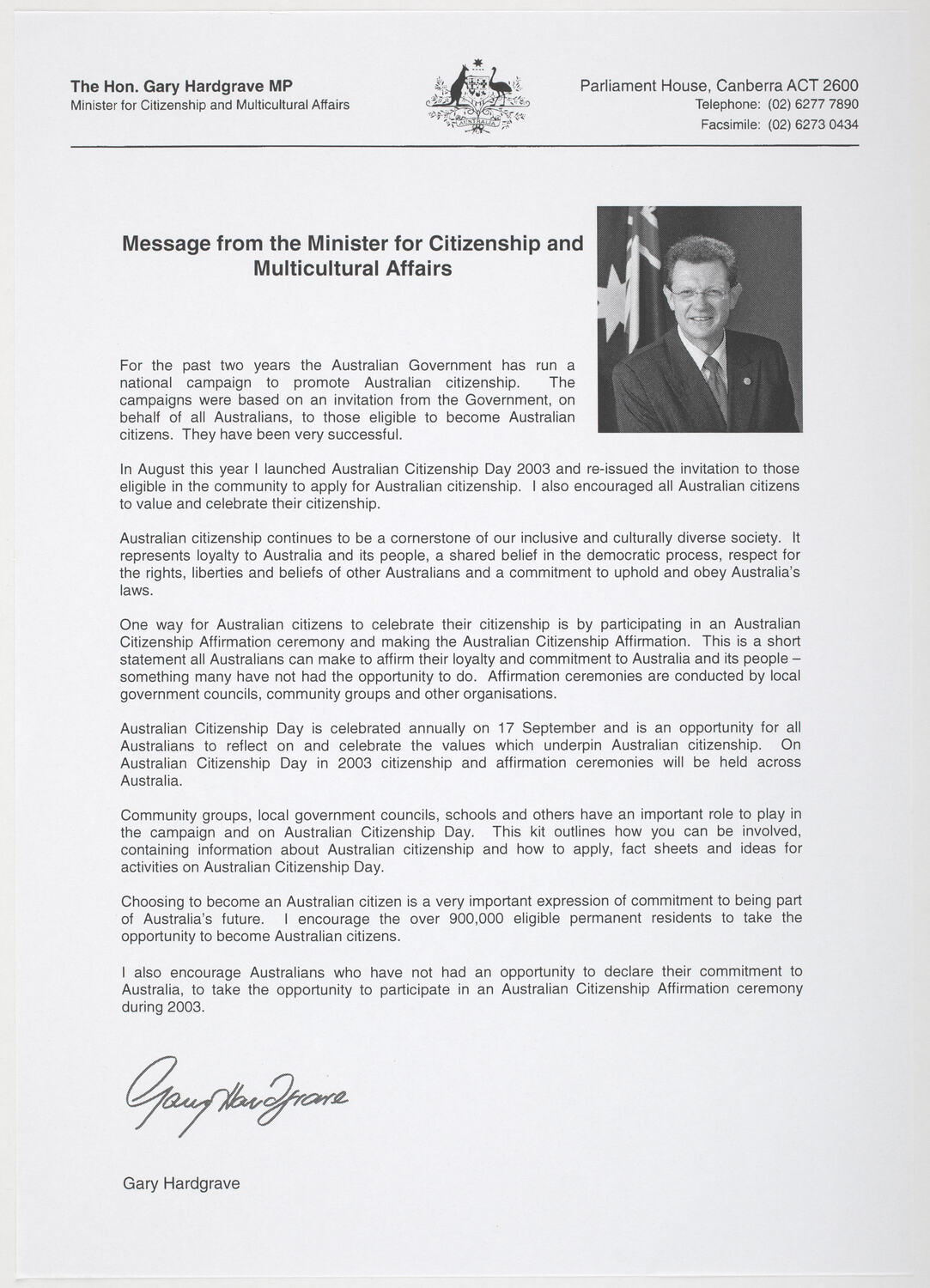 Letter - Information Pack, Australian Citizenship, Department of ...